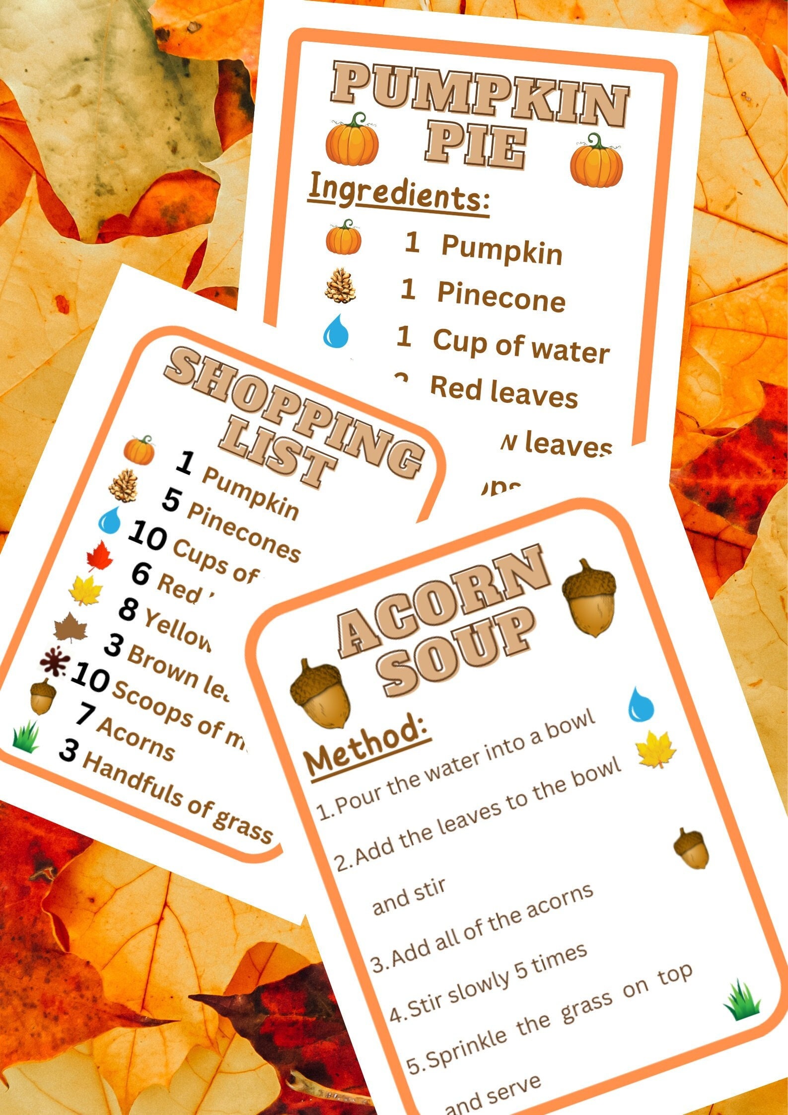 Autumn Themed Mud Kitchen Recipe Cards Educational Learning - Etsy