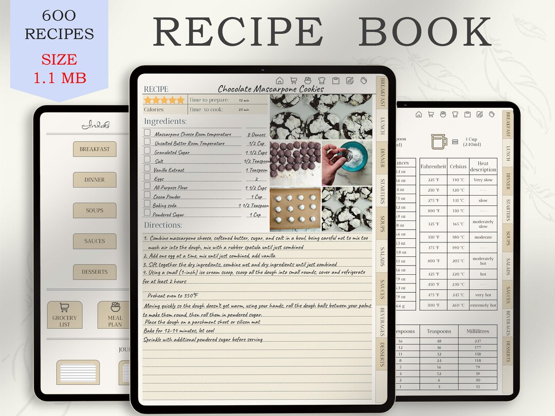 Digital Recipe Book for Goodnotes, Digital iPad Recipe Journal, Digital ...