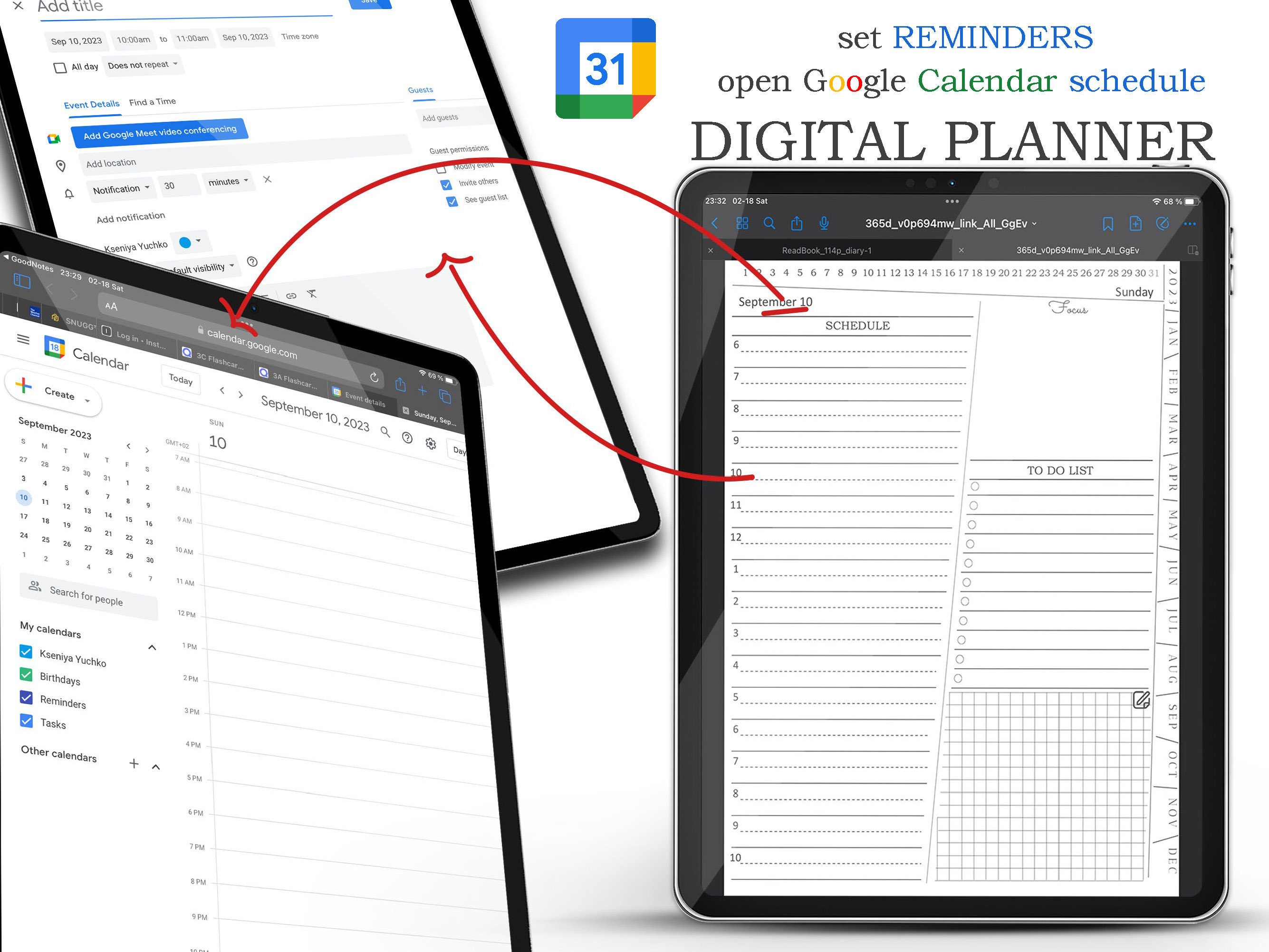 Digital Planner 2024 2023 With Links to Google Calendar - Etsy