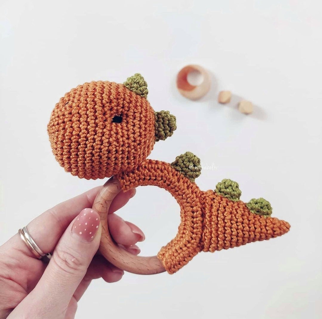 Dinosaur Toy, Dinosaur Rattle, Dinosaur Baby Shower, Sensory Toys, Baby Rattle New Mom Gift ...