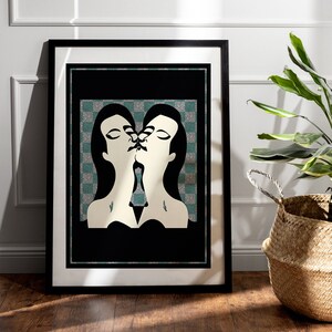 Two Girls Kissing Sapphic Art Print Subtle Lesbian Lovers Wall Art WLW Poster Queer Digital Art ...