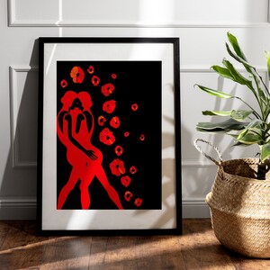 Two Girls Kissing Black and Red Print Subtle Lesbian Lovers Wall Art WLW Poster Queer Digital ...