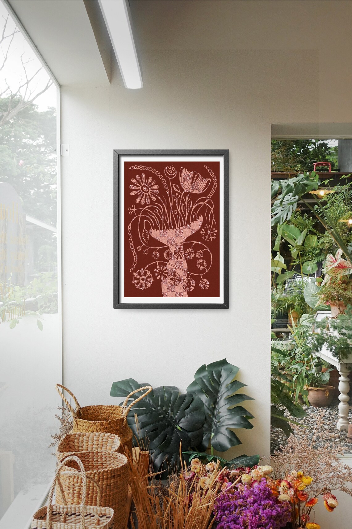 Abstract Botanical Flowers Poster Digital Download Burnt Orange Wall ...