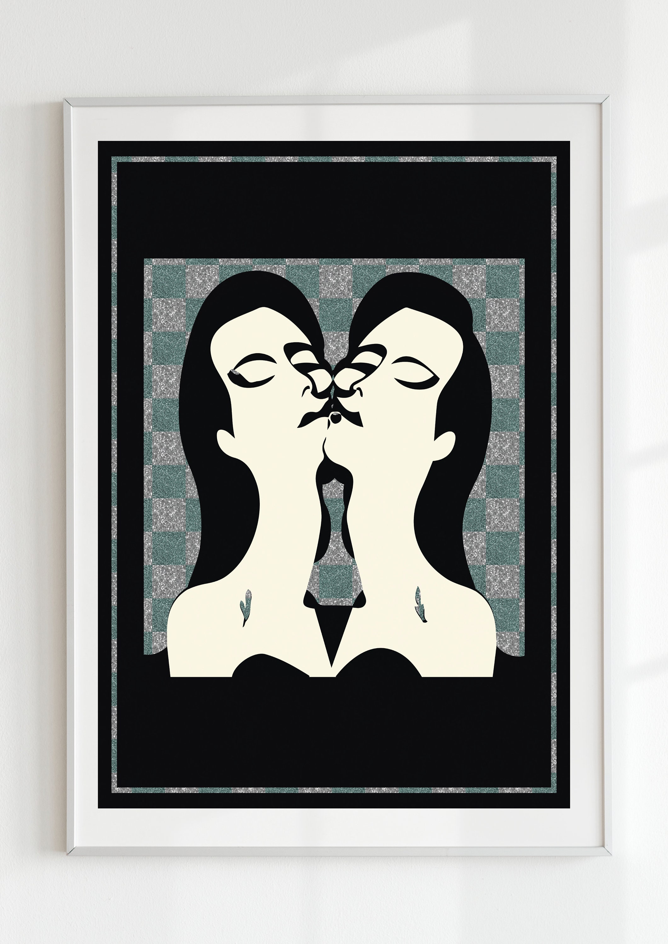 Two Girls Kissing Sapphic Art Print Subtle Lesbian Lovers Wall Art Wlw