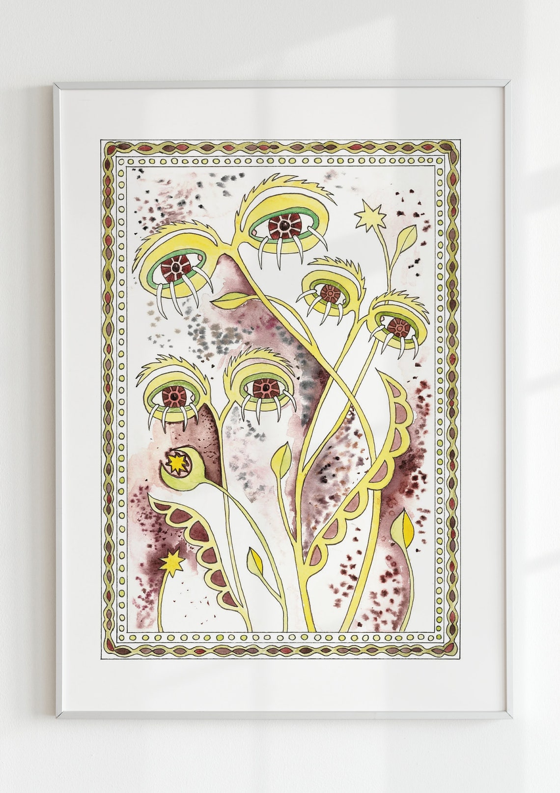 Funky Floral Eyes Bold Colourful Fine Art Print A4 Signed Yellow ...