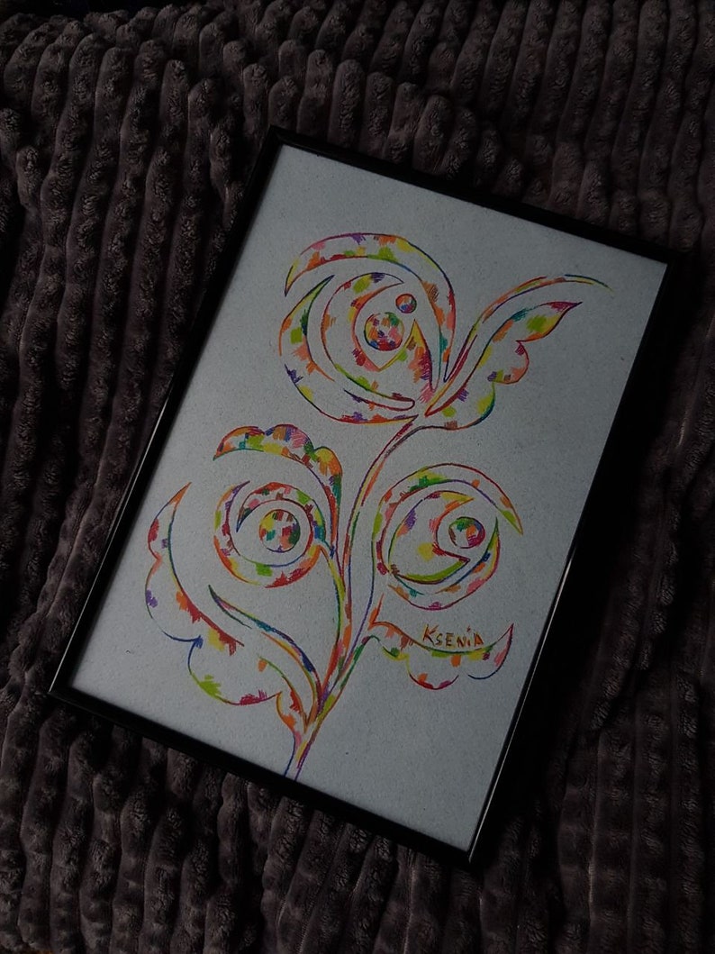 Colourful Flower Drawing Original Art A4 Size Paper and - Etsy