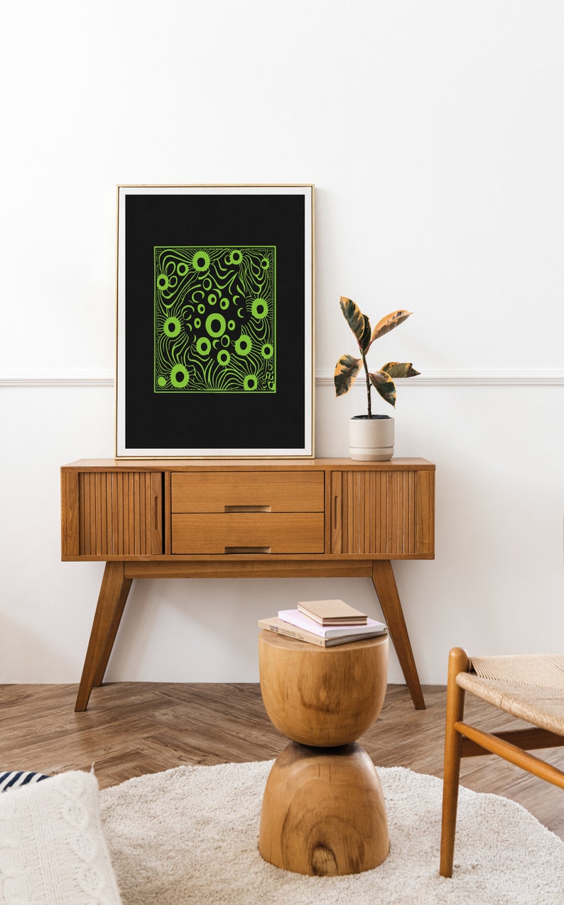 Bold Neon Green Wall Art Matrix Style Poster Techno Steampunk Plakat ...