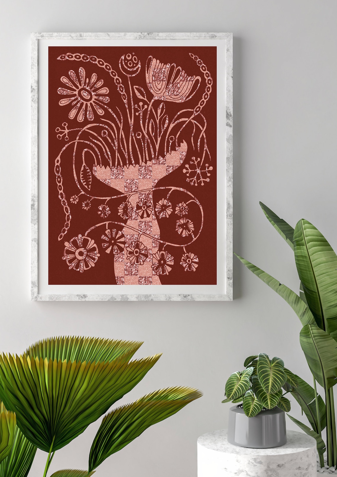 Abstract Botanical Flowers Poster Digital Download Burnt Orange Wall ...