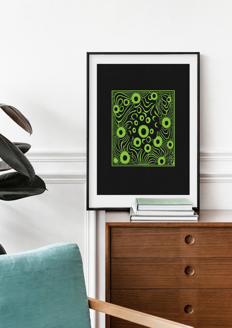 Bold Neon Green Wall Art Matrix Style Poster Techno Steampunk Plakat ...