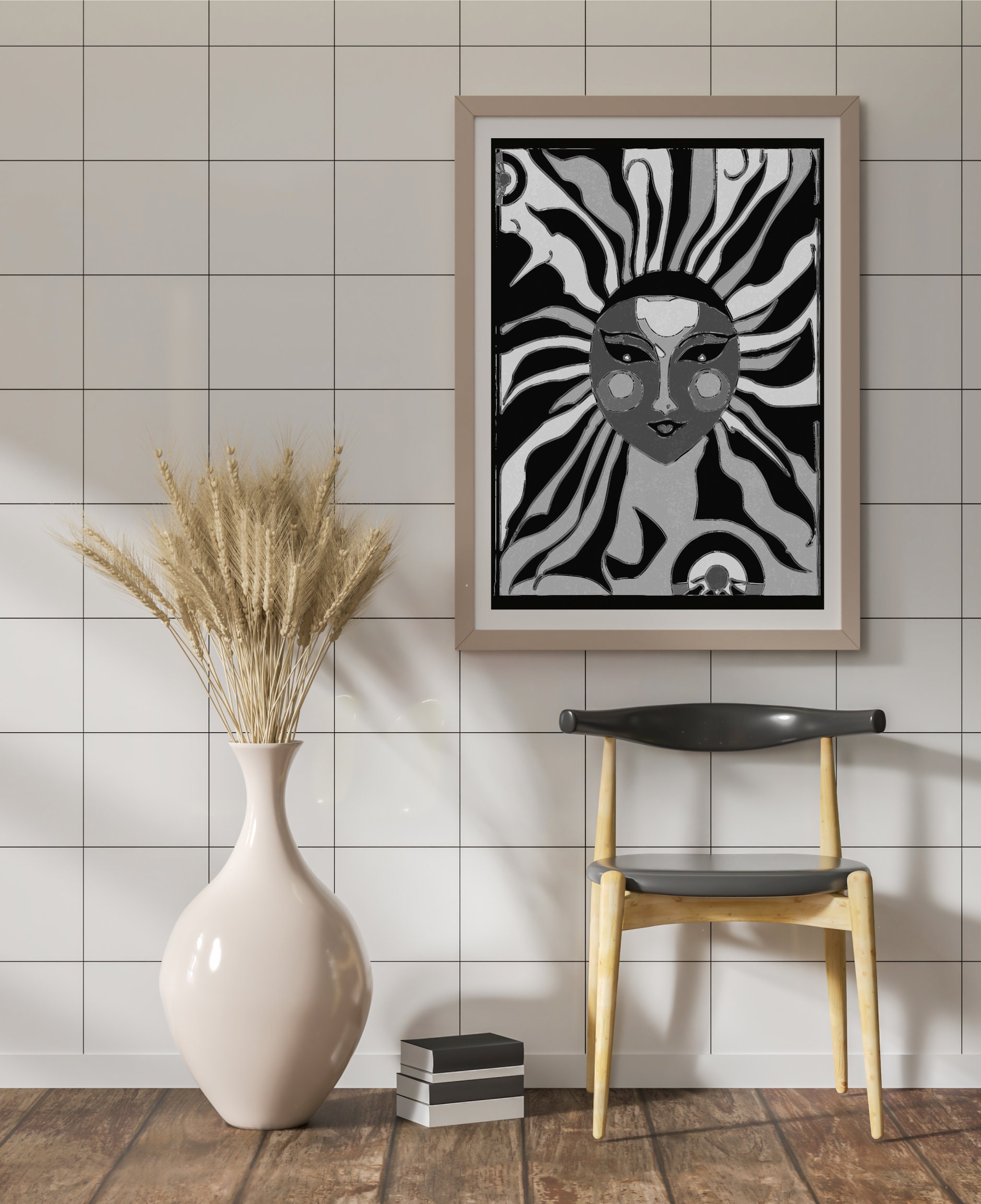 Silver Sun Art Chrome Effect Poster Textured Celestial Print Slavic ...