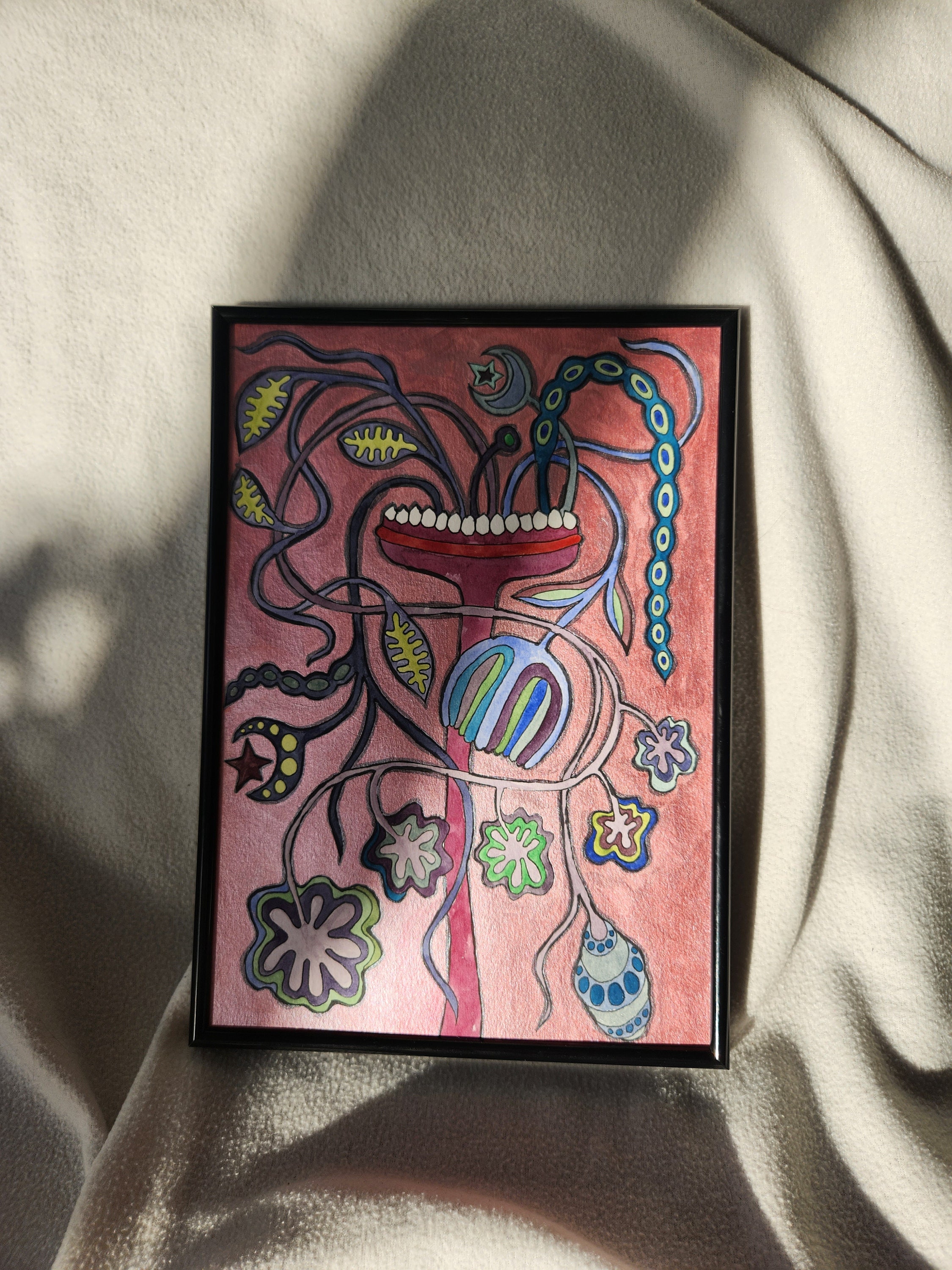 Botanical Fantasy Pink Chrome Art Original Mixed Media - Etsy