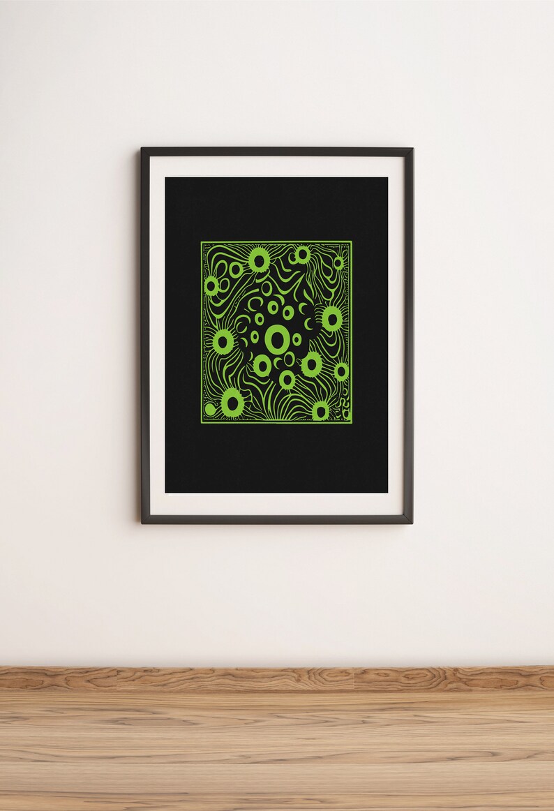 Bold Neon Green Wall Art Matrix Style Poster Techno Steampunk Plakat ...