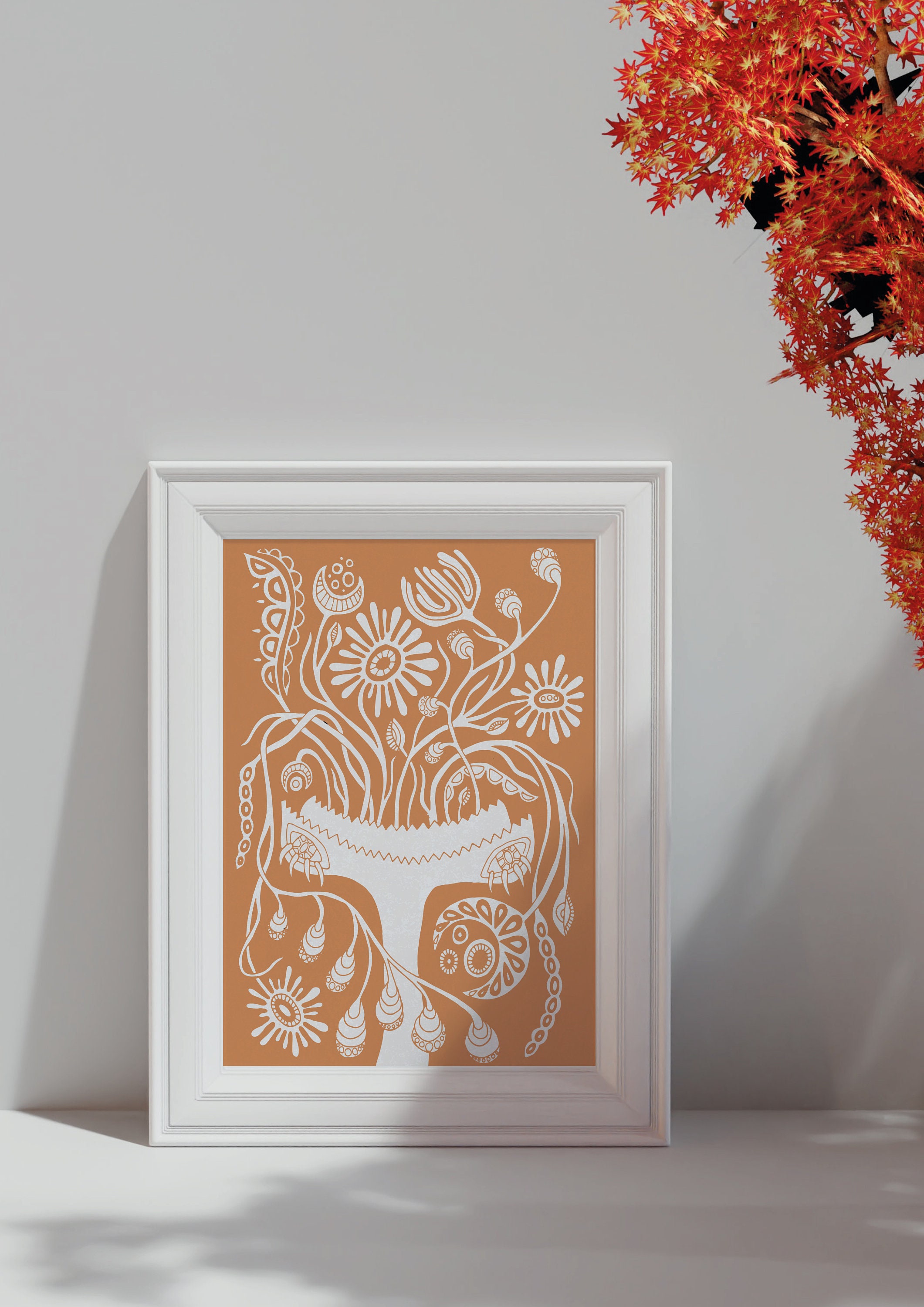 Abstract Botanical Flowers Poster Digital Download Burnt Orange Wall ...