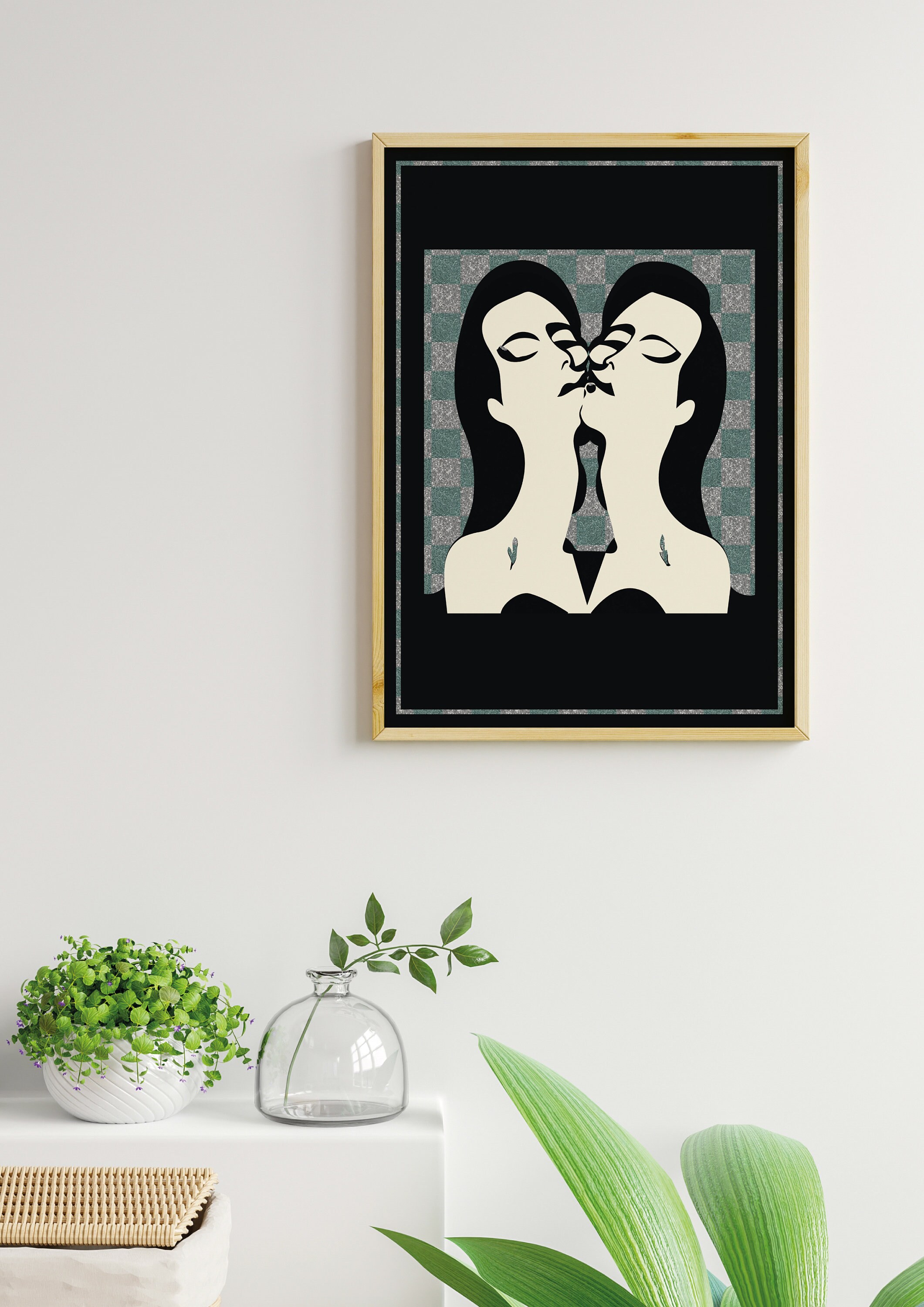 Two Girls Kissing Sapphic Art Print Subtle Lesbian Lovers Wall Art WLW Poster Queer Digital Art ...