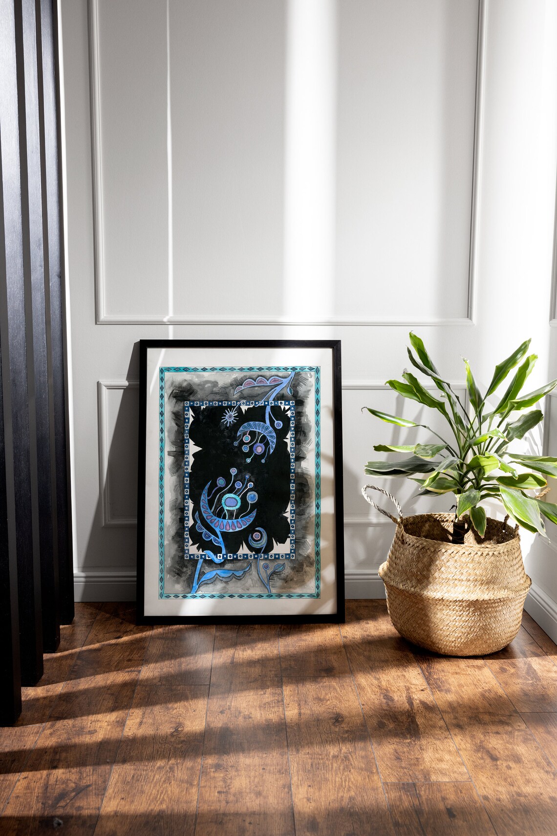 Blue Naive Watercolor Painting Print Dark Maximalist Decor Botanical ...
