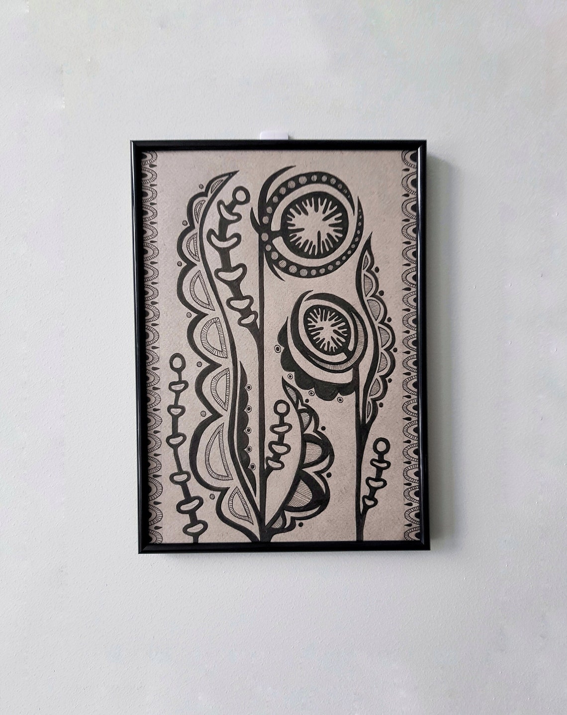 Folklore Drawing Botanical Monochrome Original Folkart in A4 Size ...