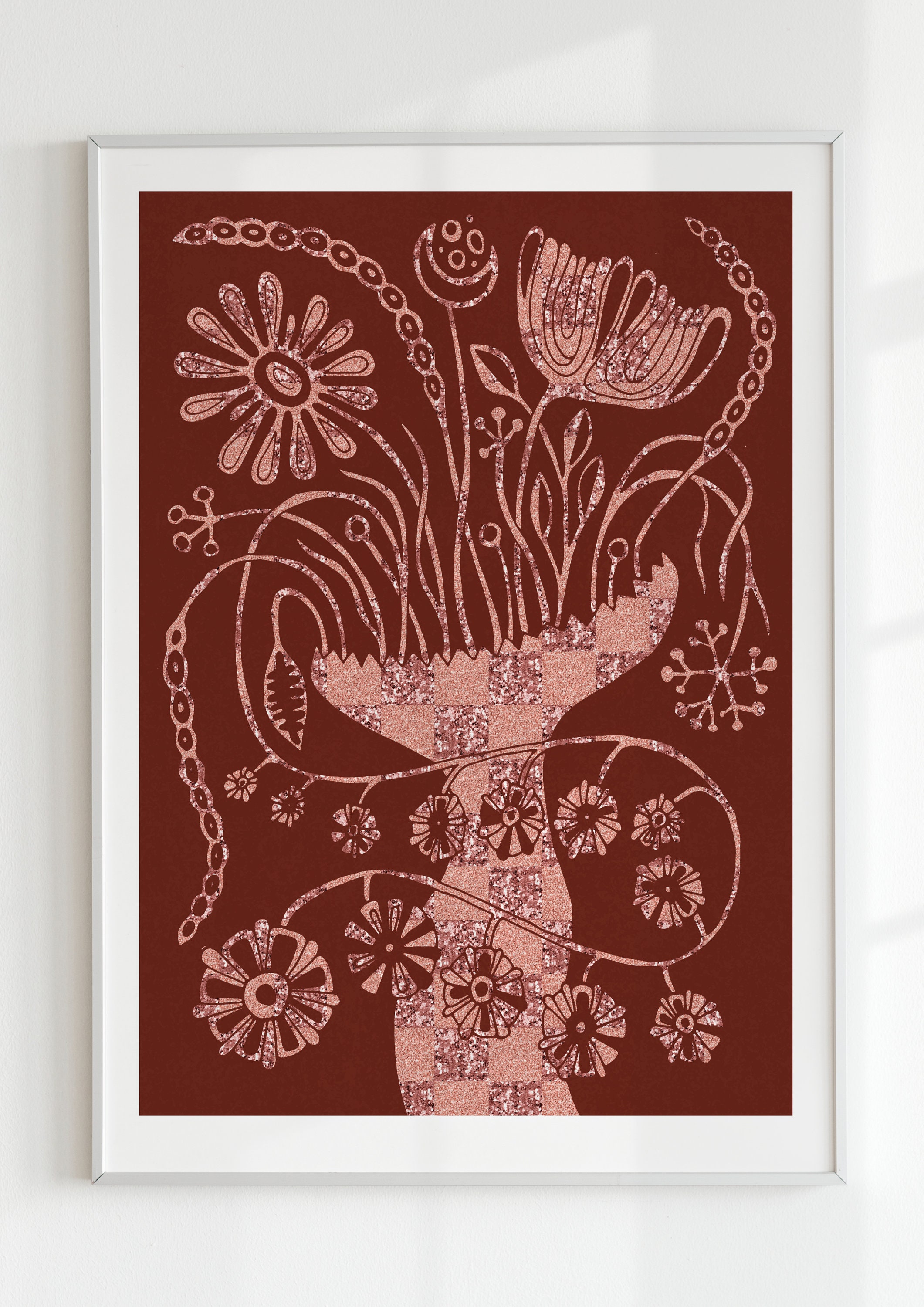 Abstract Botanical Flowers Poster Digital Download Burnt Orange Wall ...