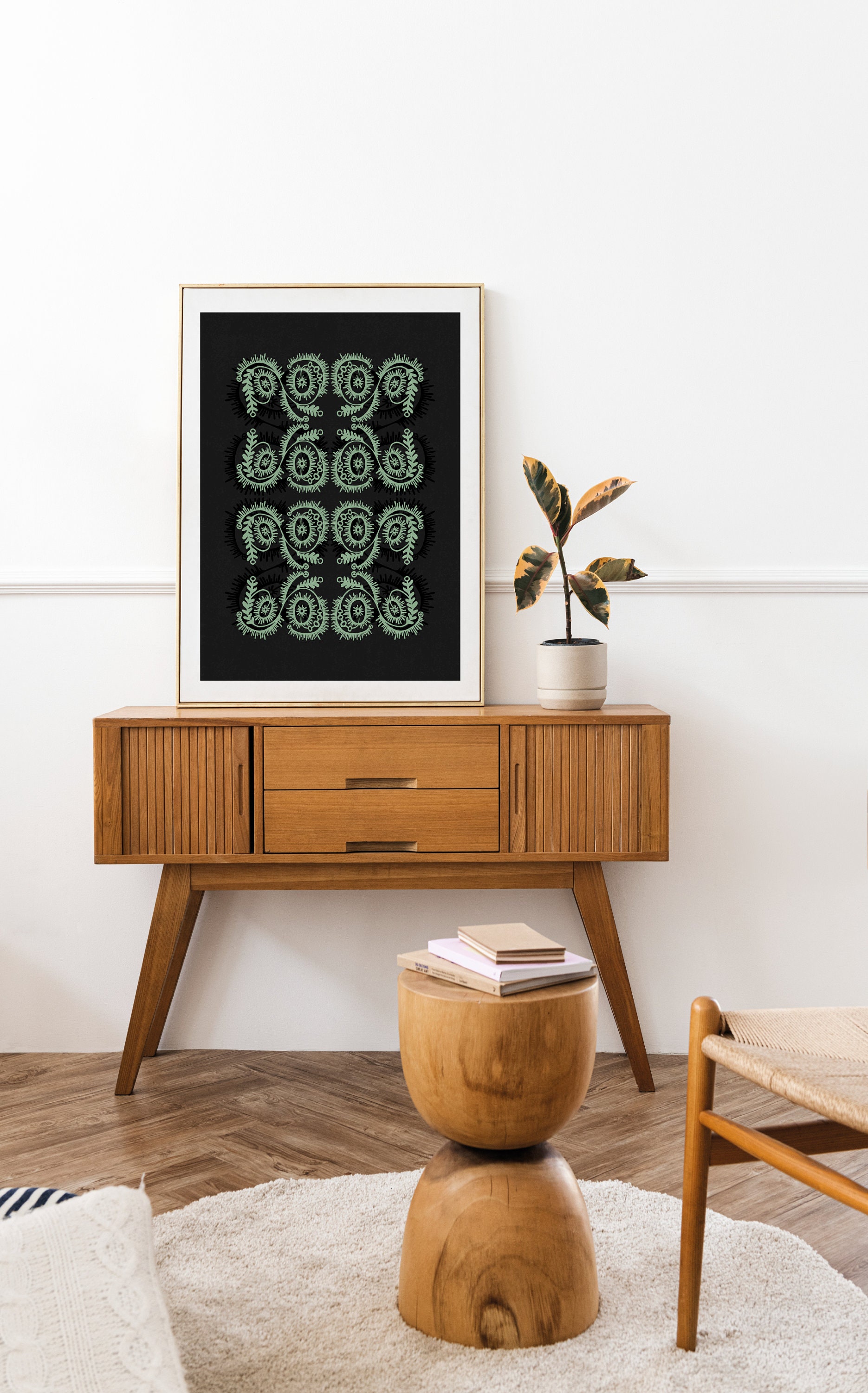 Dark Green Abstract Folk Wall Art Emerald Mint Forest Green Poster ...