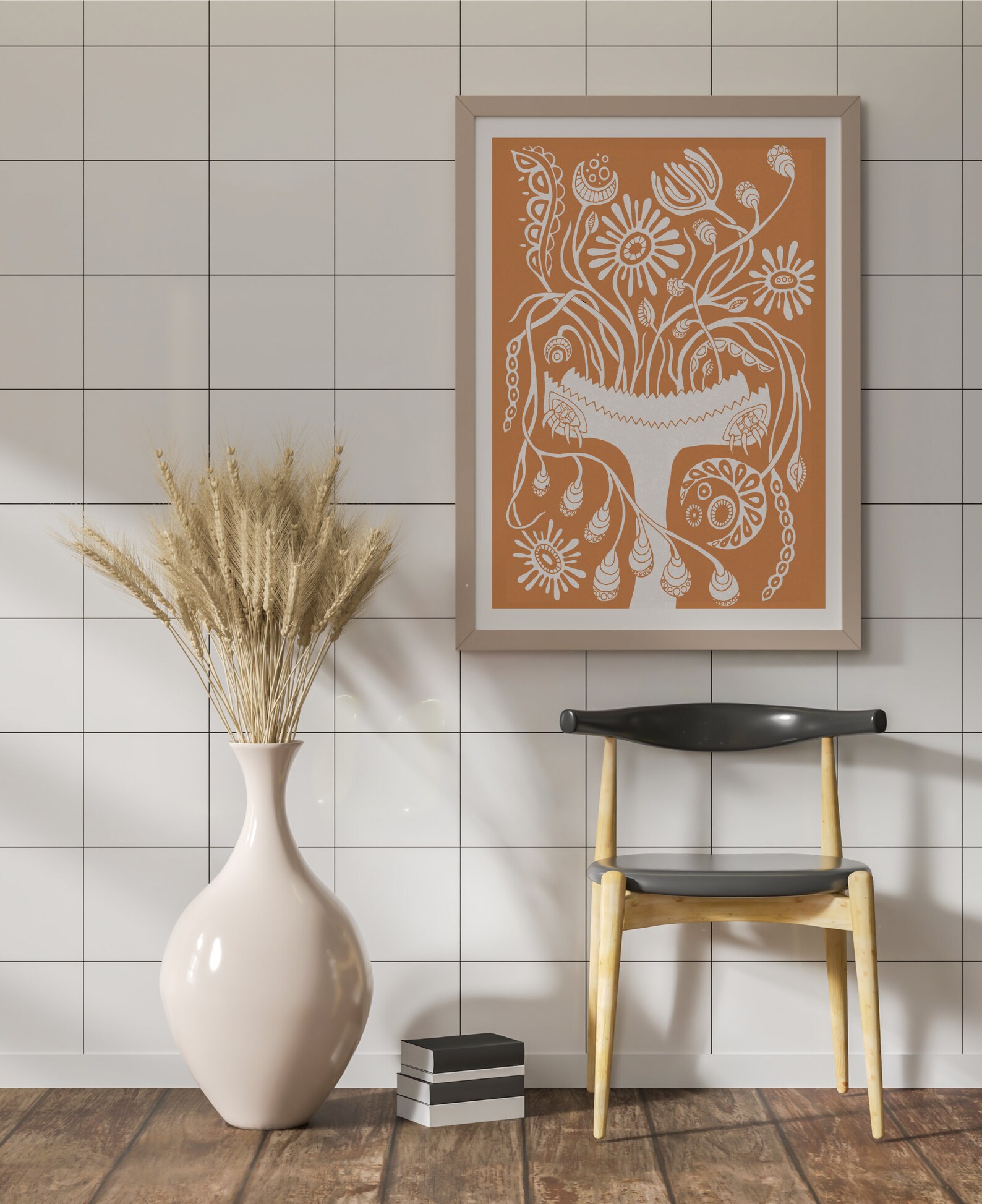 Abstract Botanical Flowers Poster Digital Download Burnt Orange Wall ...