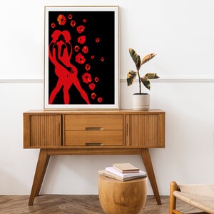 Two Girls Kissing Black and Red Print Subtle Lesbian Lovers Wall Art WLW Poster Queer Digital ...