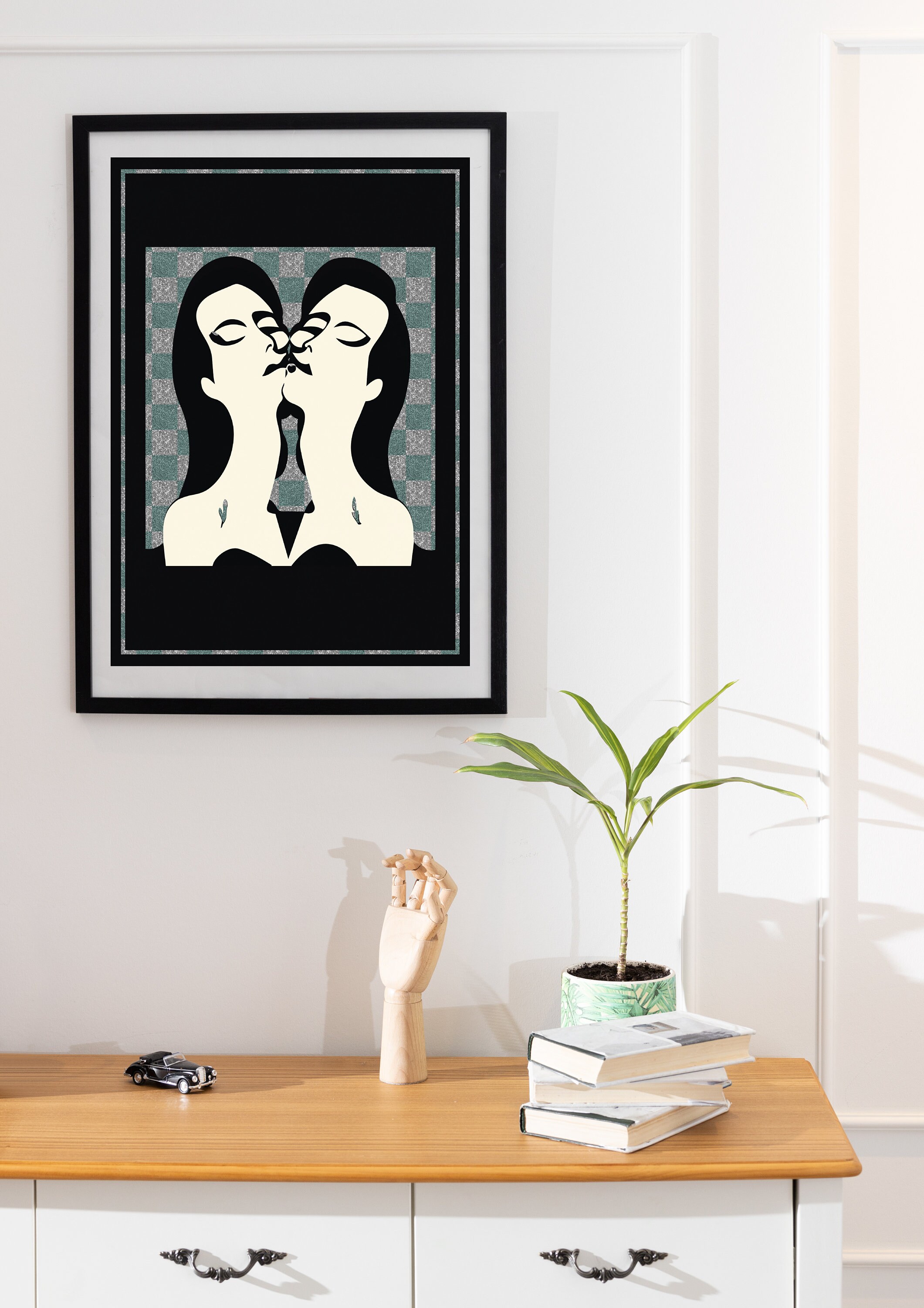 Two Girls Kissing Sapphic Art Print Subtle Lesbian Lovers Wall Art WLW Poster Queer Digital Art ...
