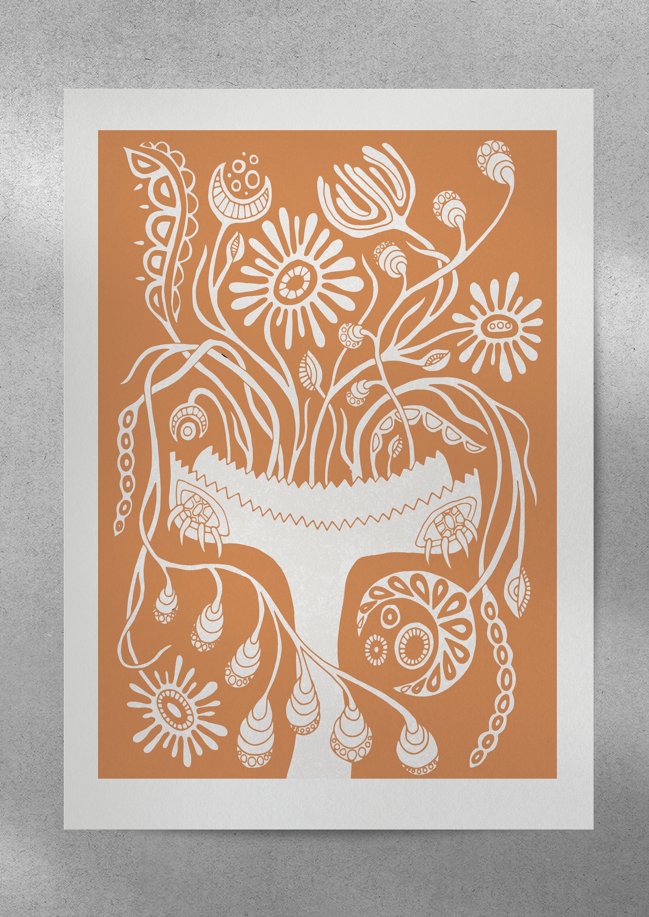 Abstract Botanical Flowers Poster Digital Download Burnt Orange Wall ...