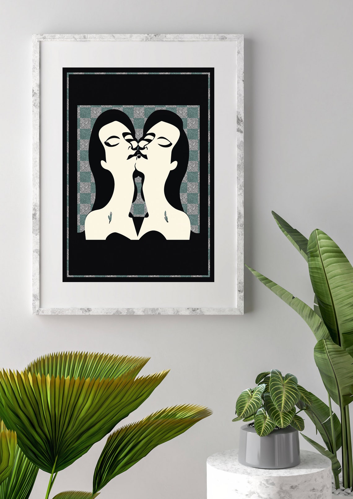 Two Girls Kissing Sapphic Art Print Subtle Lesbian Lovers Wall Art WLW Poster Queer Digital Art ...