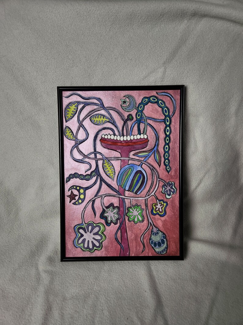Botanical Fantasy Pink Chrome Art Original Mixed Media - Etsy