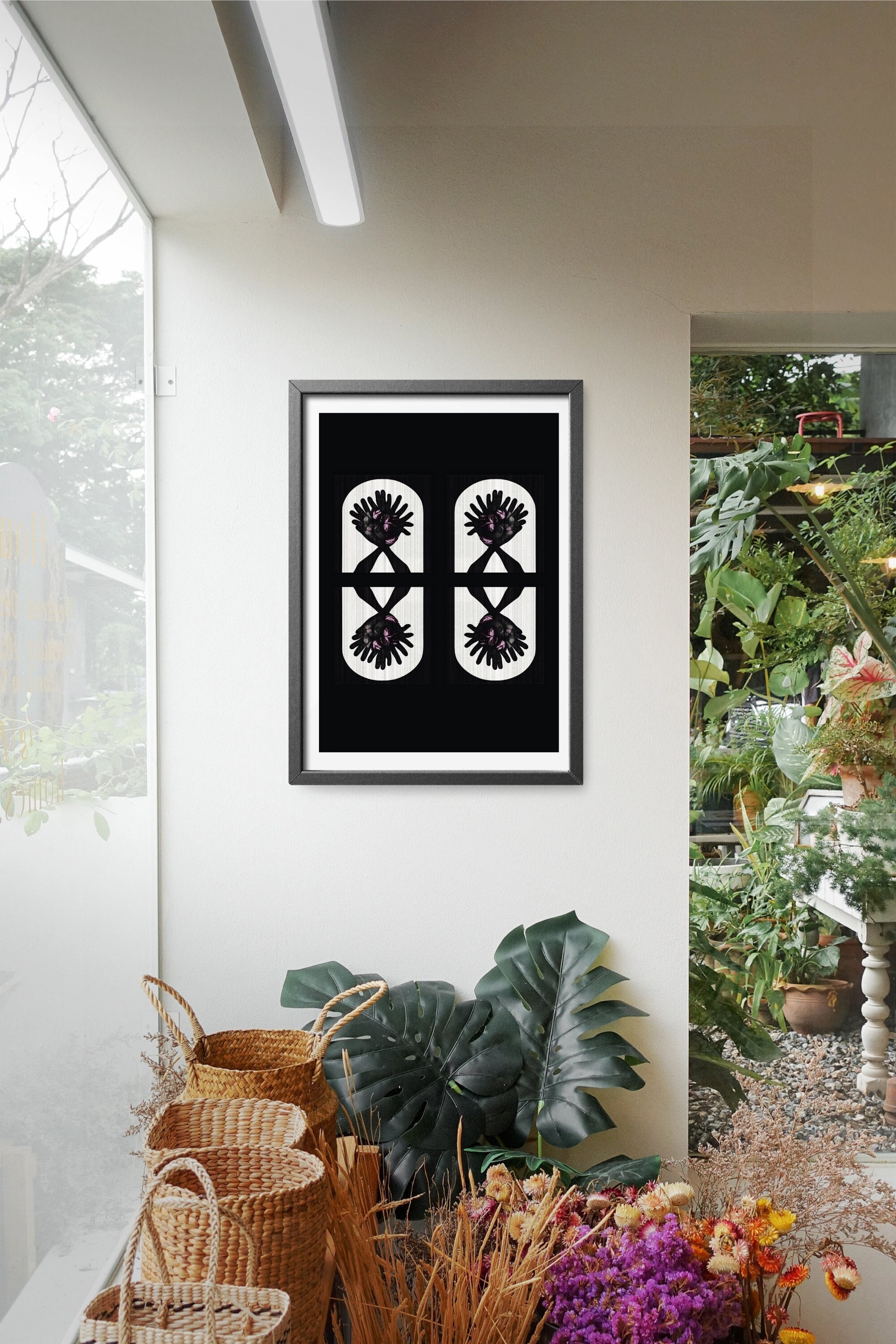 Surreal Dark Art Print Hands With Flowers Tactile Flower Gothic Decor ...