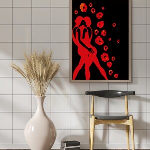 Two Girls Kissing Black and Red Print Subtle Lesbian Lovers Wall Art WLW Poster Queer Digital ...