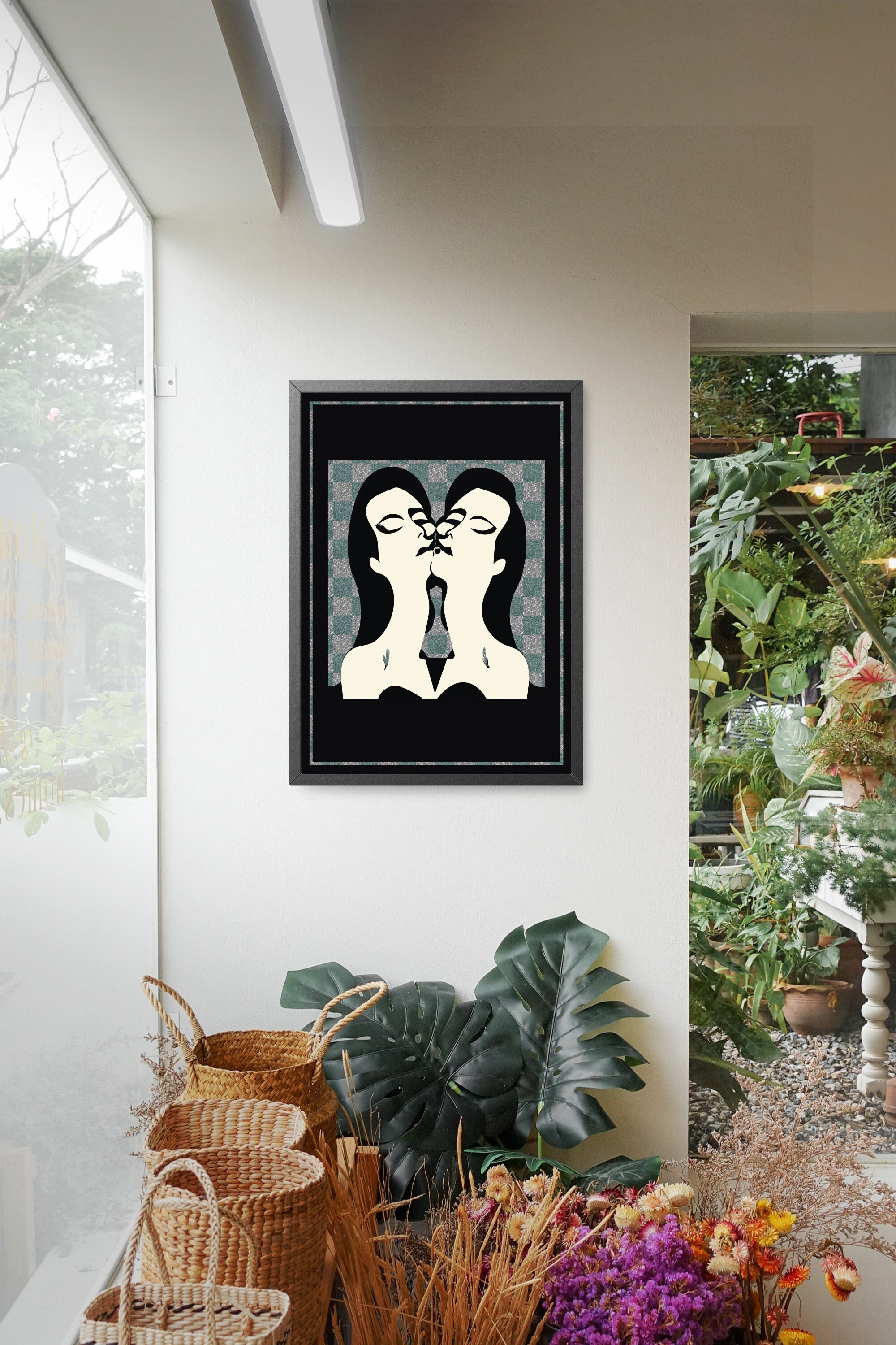 Two Girls Kissing Sapphic Art Print Subtle Lesbian Lovers Wall Art WLW Poster Queer Digital Art ...