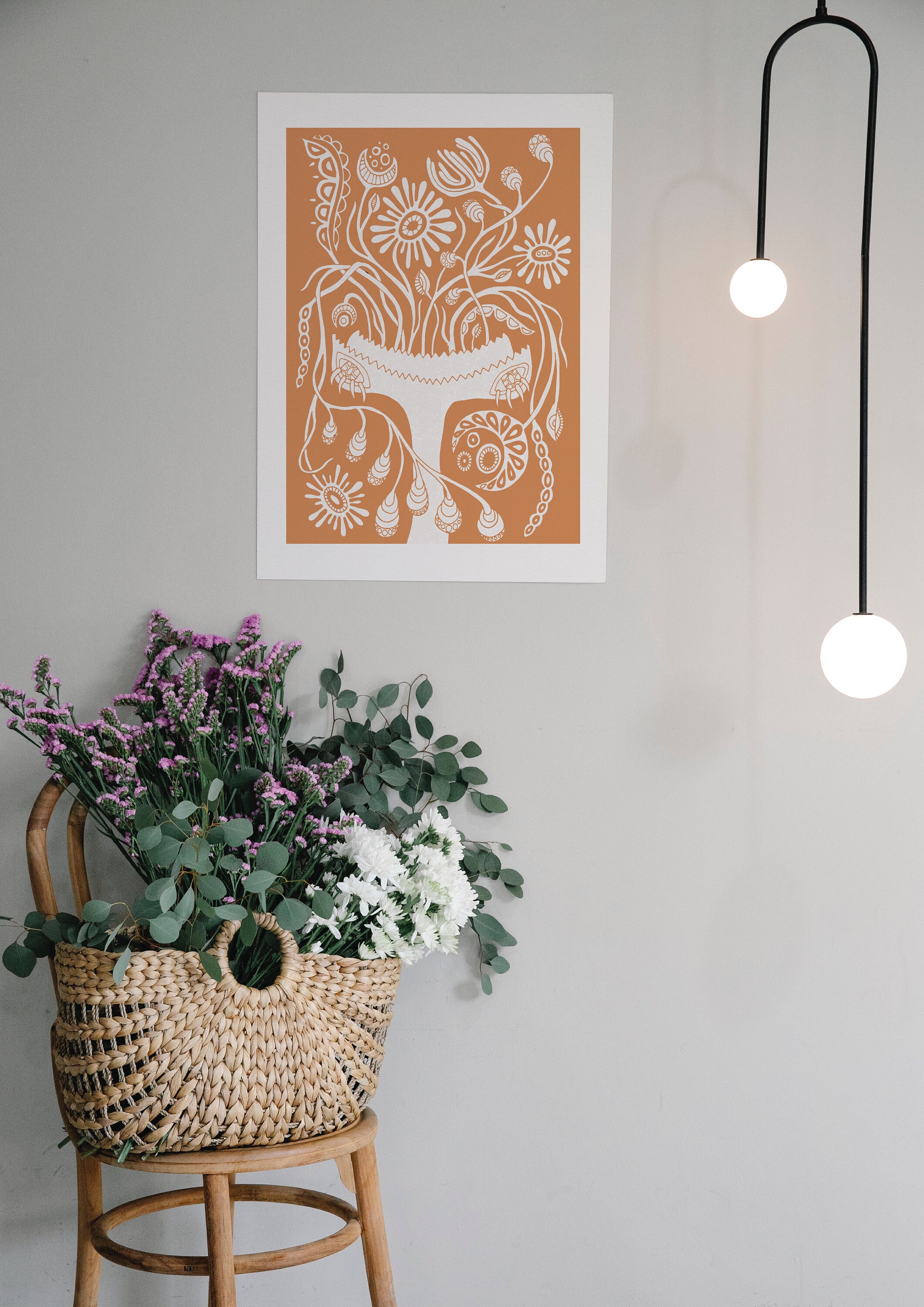 Abstract Botanical Flowers Poster Digital Download Burnt Orange Wall ...
