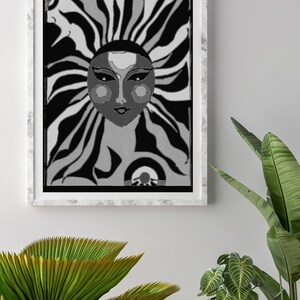 Silver Sun Art Chrome Effect Poster Textured Celestial Print Slavic ...