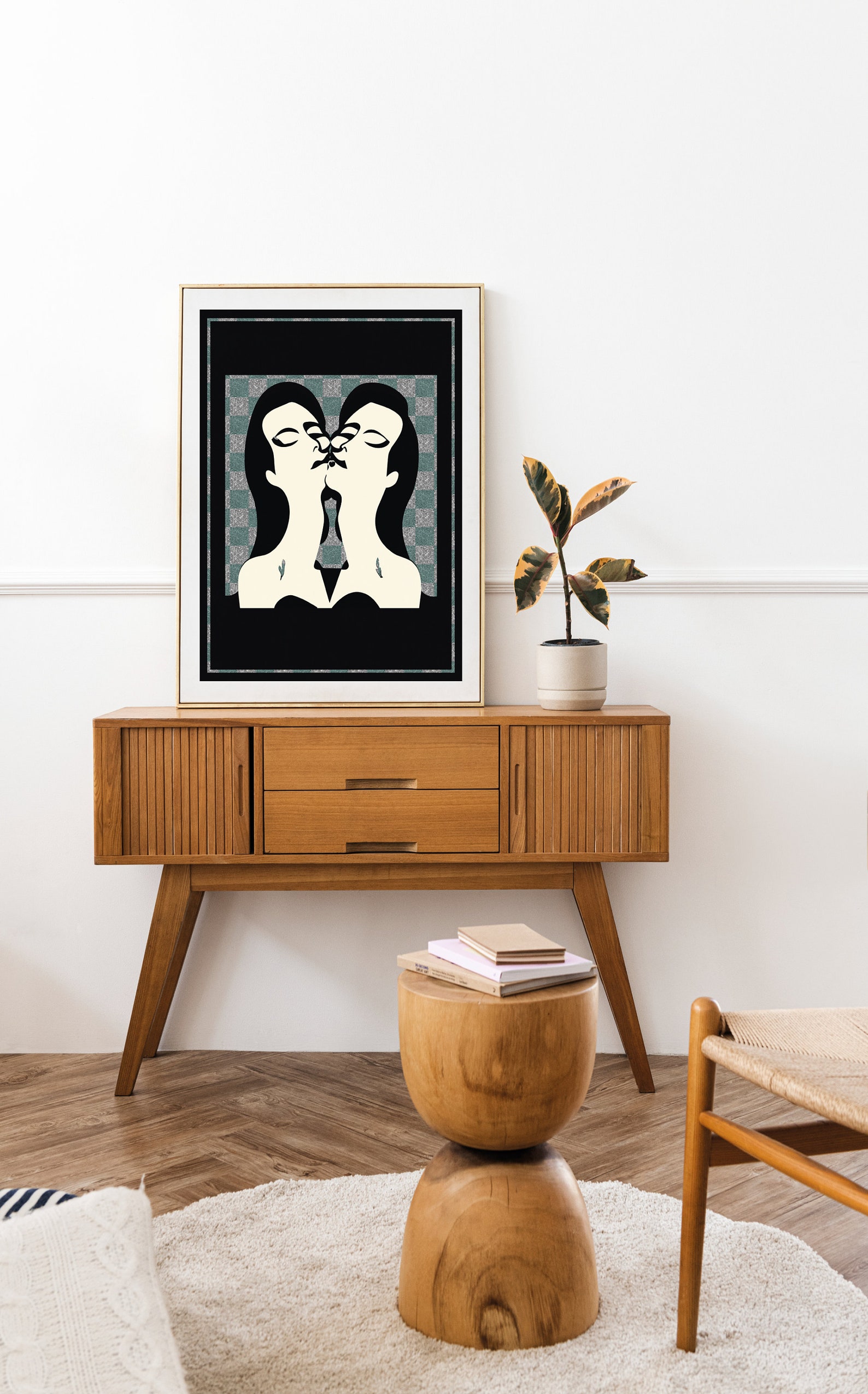 Two Girls Kissing Sapphic Art Print Subtle Lesbian Lovers Wall Art WLW Poster Queer Digital Art ...