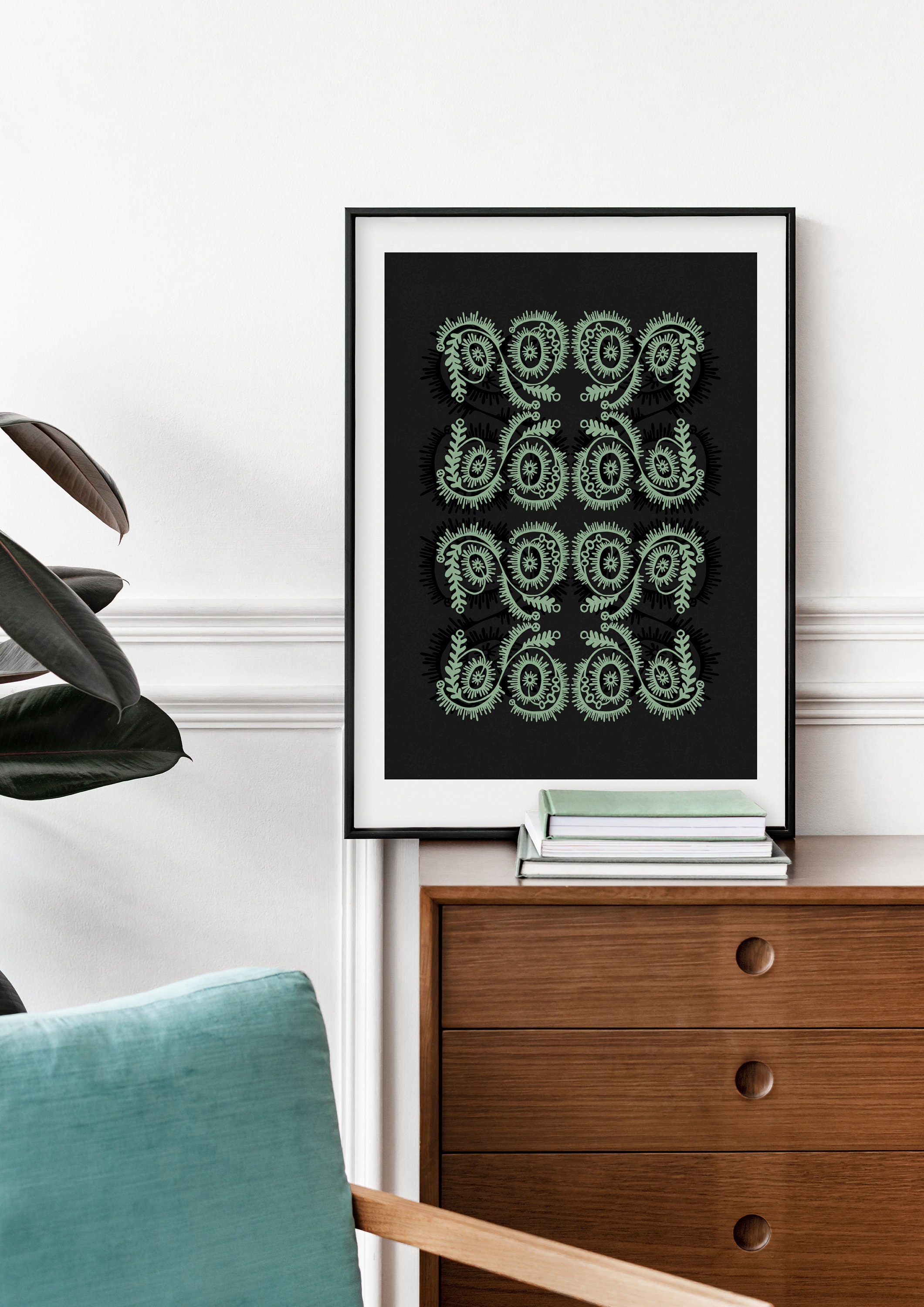 Dark Green Abstract Folk Wall Art Emerald Mint Forest Green Poster ...