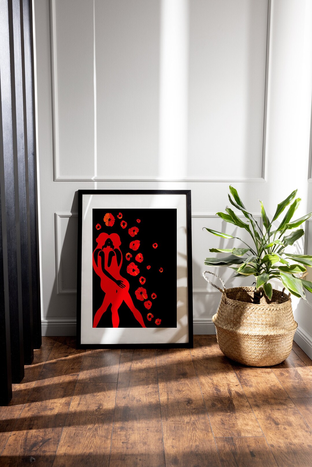 Two Girls Kissing Black and Red Print Subtle Lesbian Lovers Wall Art WLW Poster Queer Digital ...