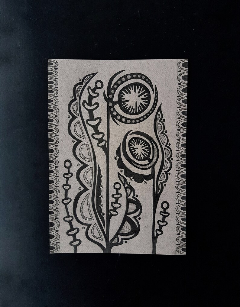Folklore Drawing Botanical Monochrome Original Folkart in A4 Size ...