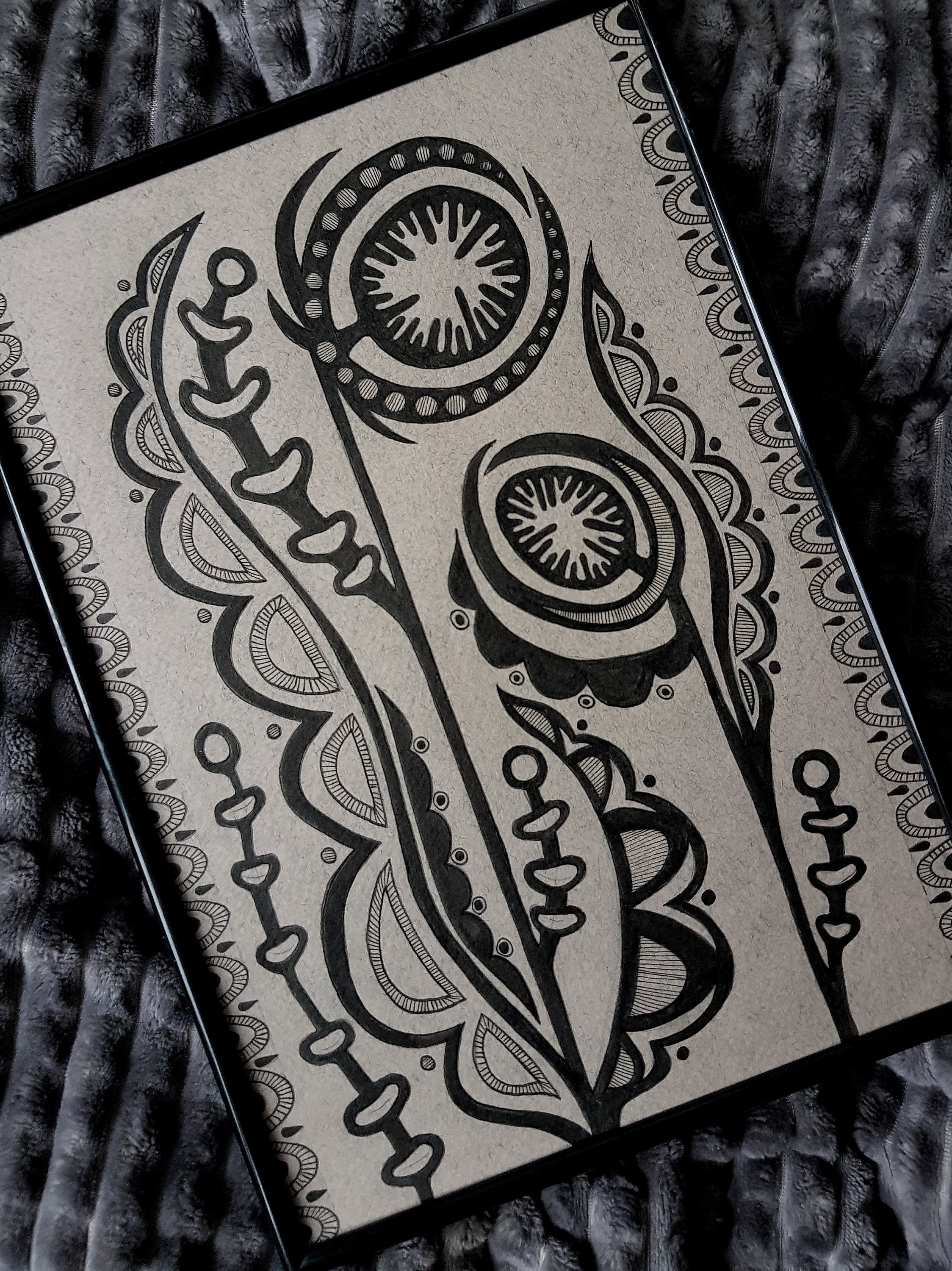 Folklore Drawing Botanical Monochrome Original Folkart in A4 Size ...