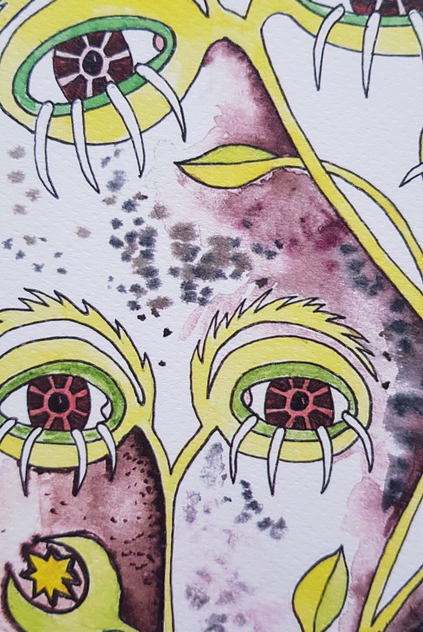 Funky Floral Eyes Bold Colourful Fine Art Print A4 Signed Yellow ...