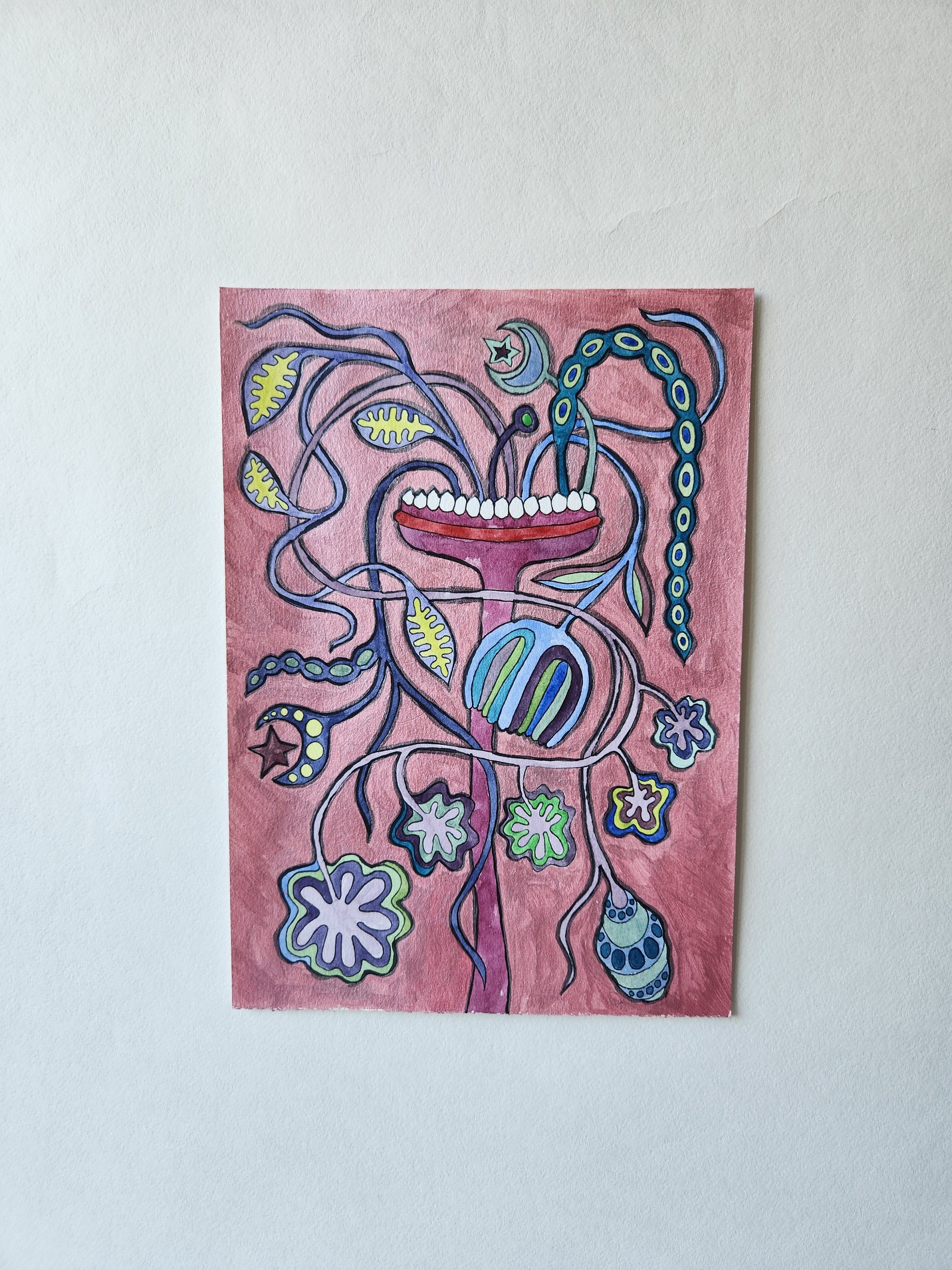 Botanical Fantasy Pink Chrome Art Original Mixed Media - Etsy