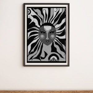 Silver Sun Art Chrome Effect Poster Textured Celestial Print Slavic ...