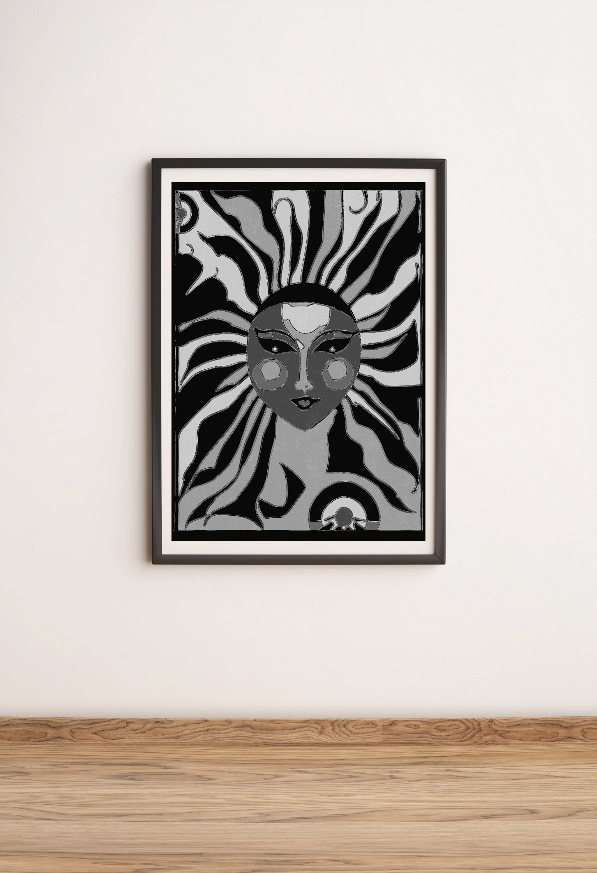 Silver Sun Art Chrome Effect Poster Textured Celestial Print Slavic ...
