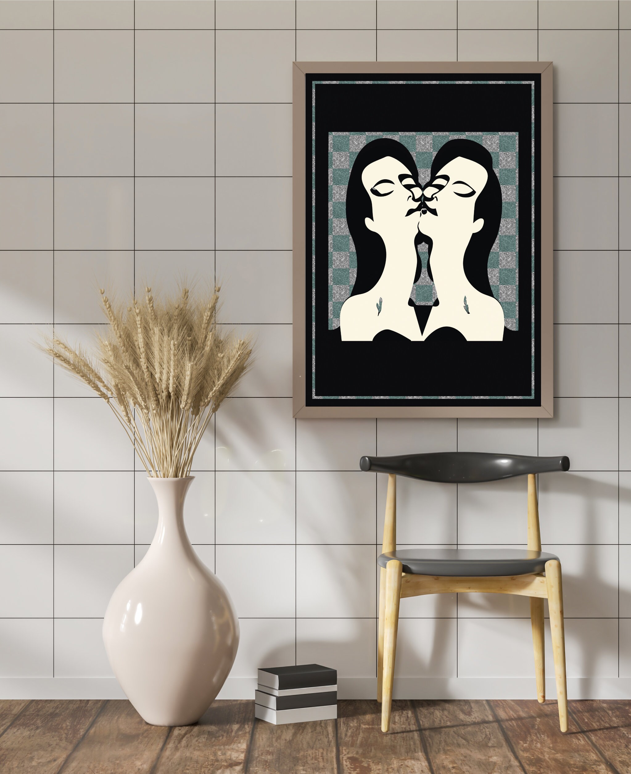 Two Girls Kissing Sapphic Art Print Subtle Lesbian Lovers Wall Art WLW Poster Queer Digital Art ...