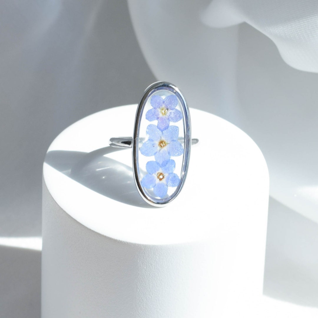 Forget Me Not Real Flower Adjustable Ring, Pressed Flower Ring, Dried Gypsophila Ring, Resin ...