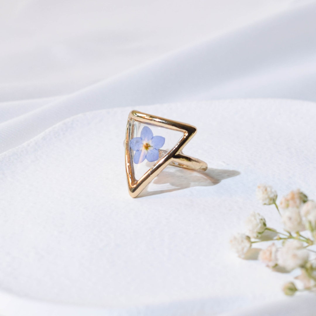 Forget Me Not Real Flower Ring, Triangle Pressed Flower Ring, Dried ...