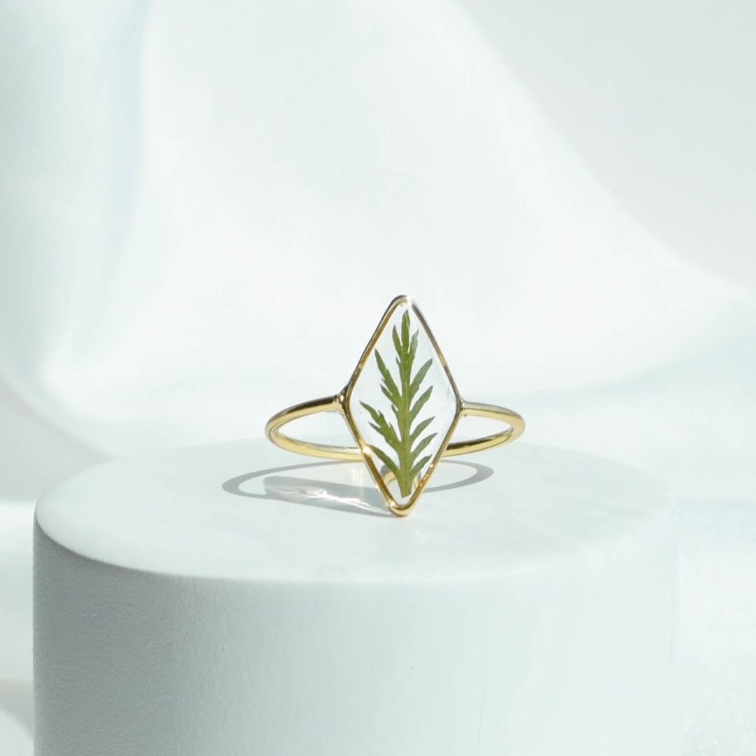 Real Fern Leaf Ring, Pressed Leaf Ring, Dried Leaves Resin Ring, Green ...