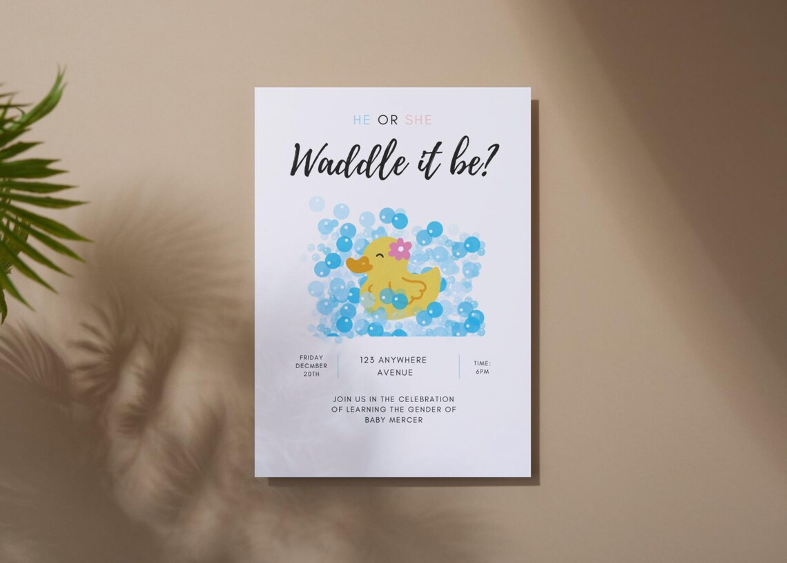 Gender Reveal Invitation Template – "waddle It Be?" Duck Design ...