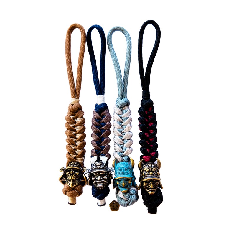 Japanese Samurai Warrior Metal EDC Beads Skull Helmet Paracord Lanyard ...