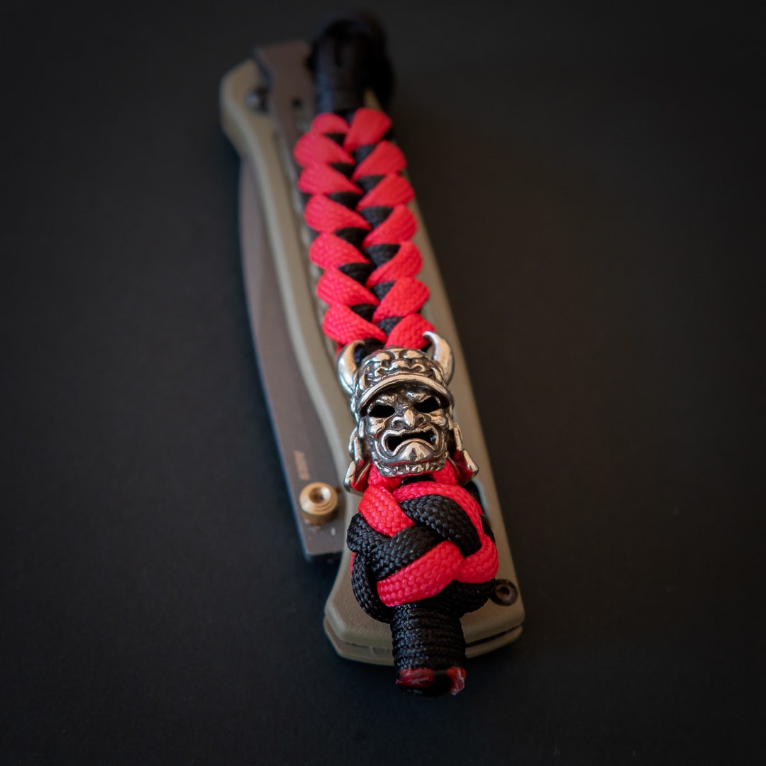 Japanese Samurai Warrior Metal EDC Beads Skull Helmet Paracord Lanyard ...