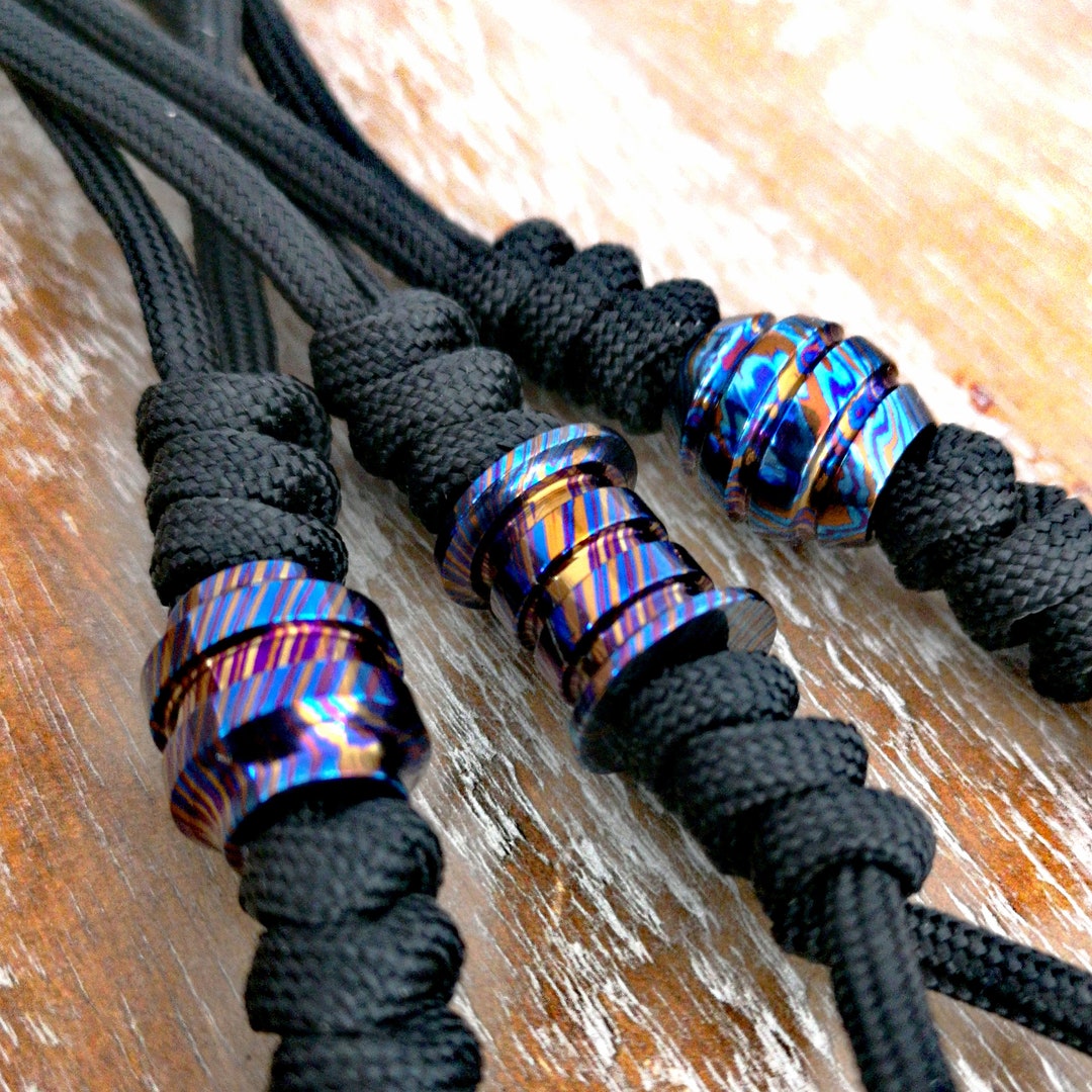 Titanium Timascus Mokuti Damascus EDC Paracord Lanyard Knife Bracelet ...
